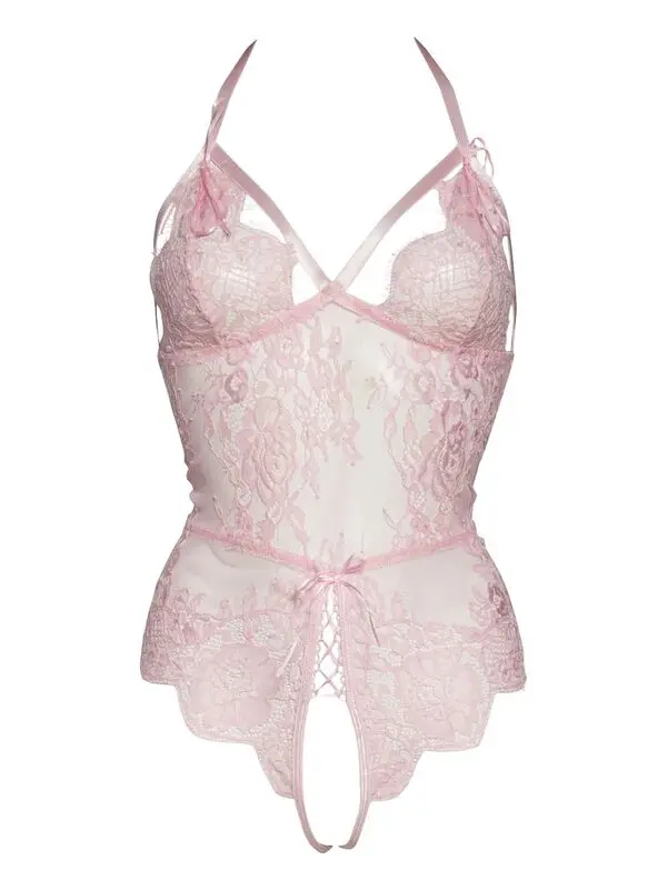COQUETTE Open Gusset Lace Teddy - Pink