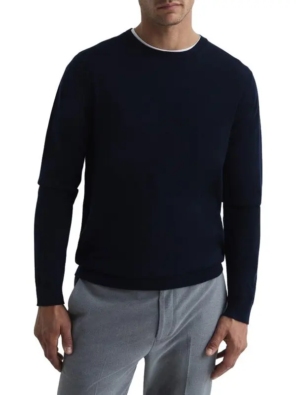 REISS Wessex Wool Crewneck Sweater - Navy