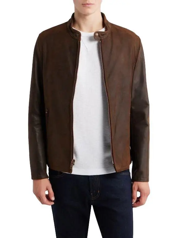 SCHOTT Café Racer Slim Fit Cowhide Leather Jacket - Brown