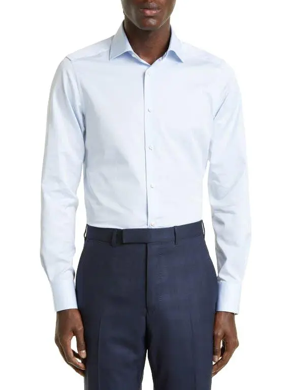 Zegna Microstripe Trecapi Cotton Button-up Shirt - Light Blue