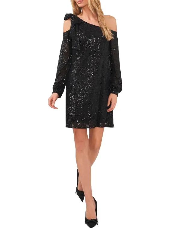CECE DUPRAZ Sequin One-shoulder Long Sleeve Dress - Rich Black