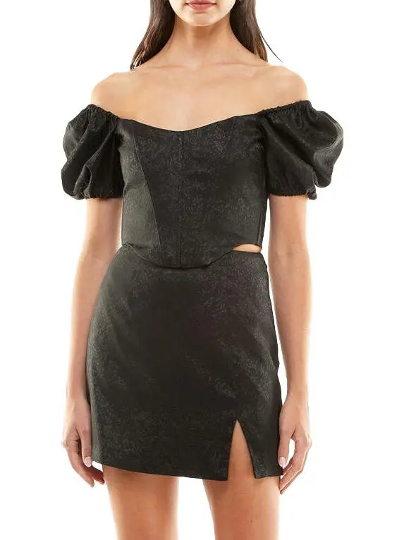 WAYF Emmanuelle Puff Sleeve Corset Top - Black