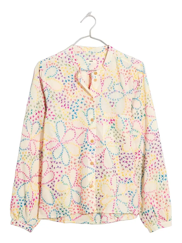 Madewell Mw Warm Voile Phoebe Top - Rainbow Floral Cross Stitch