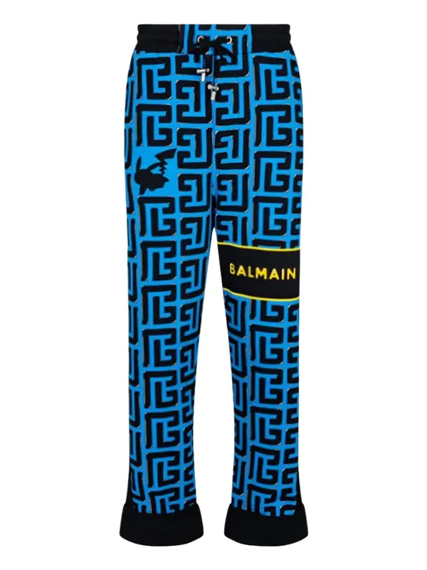 Balmain X Pokemon Monogram-print Cotton Track Pants - Blue