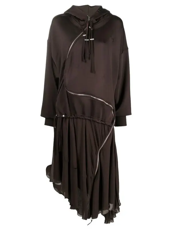 DIESEL® D-abanazip Chiffon-panelled Hooded Sweater Dress - Brown