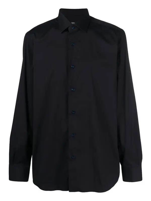 BARBA NAPOLI Long-sleeved Cotton Shirt - Blue