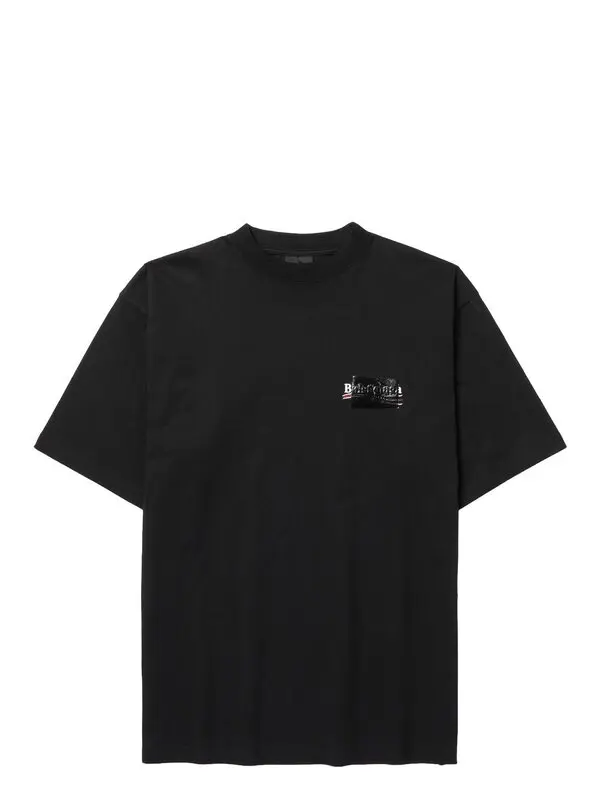 Balenciaga Gaffer Oversized Logo-embroidered Appliquéd Cotton-jersey T-shirt - Black