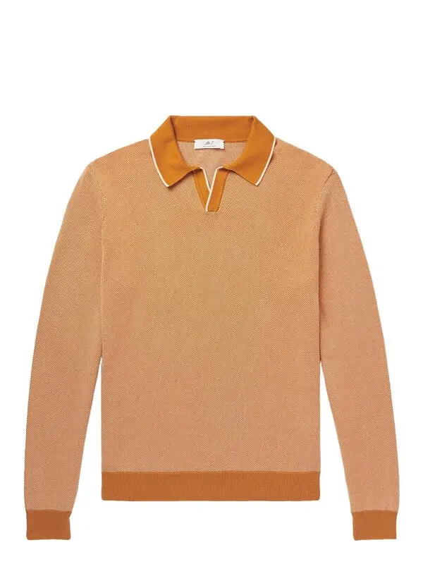 Mr P. Johnny Birdseye Cotton Polo Shirt - Orange