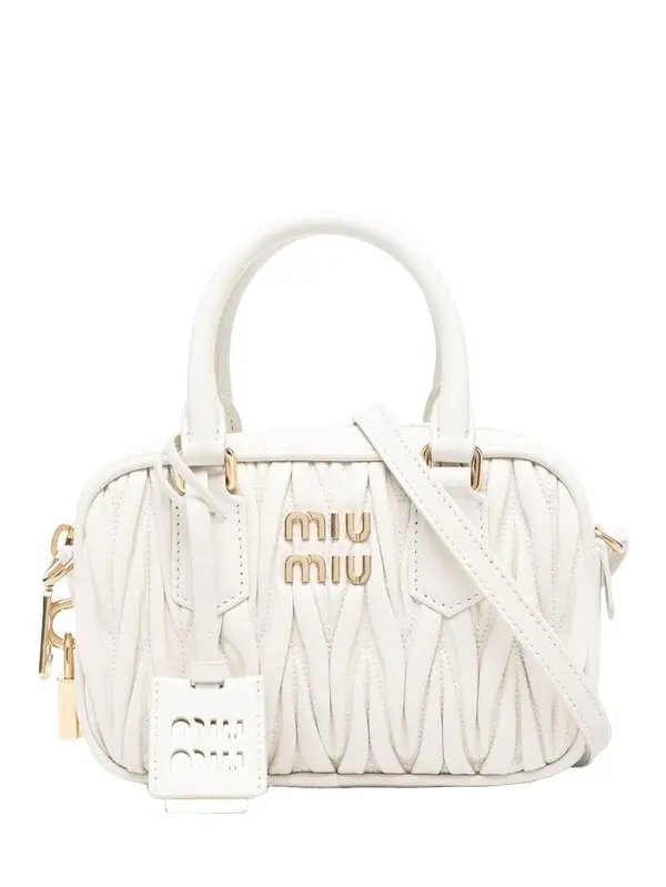 Miu Miu Matelassé Tote Bag With Logo Plaque - White