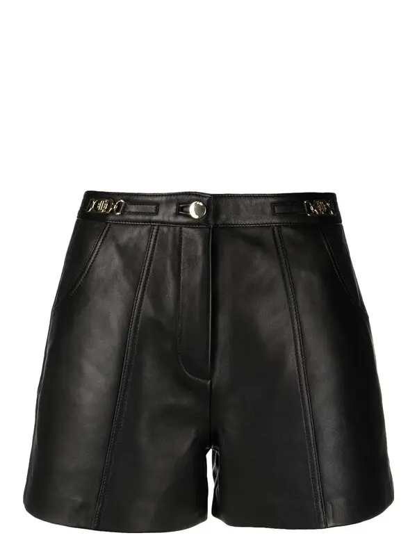 Maje Leather Logo Plaque Shorts - Black