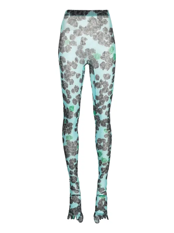 Natasha Zinko Pixel-roses Mesh Leggings - Green