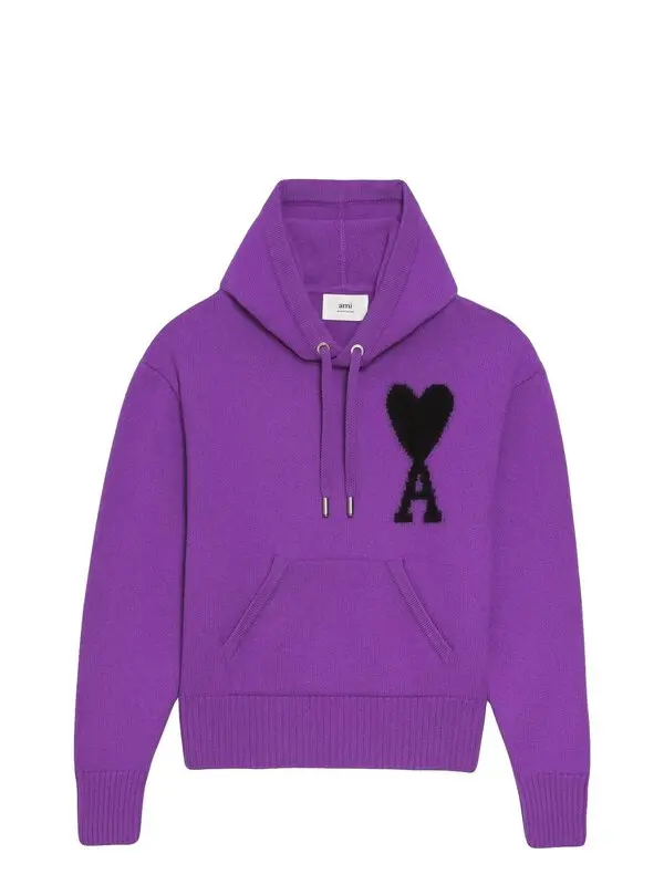 Ami Logo-intarsia Knit Hoodie - Purple