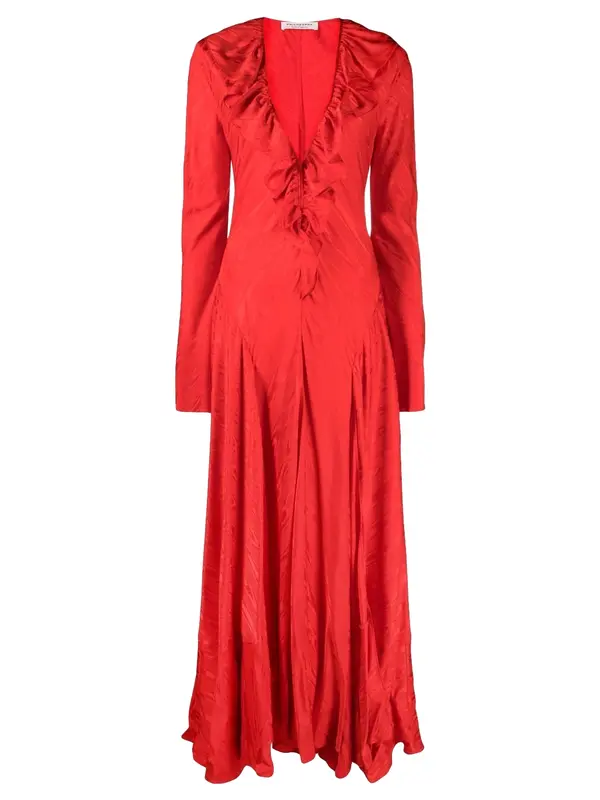 Philosophy Di Lorenzo Serafini Ruffled V-neck Gown - Red