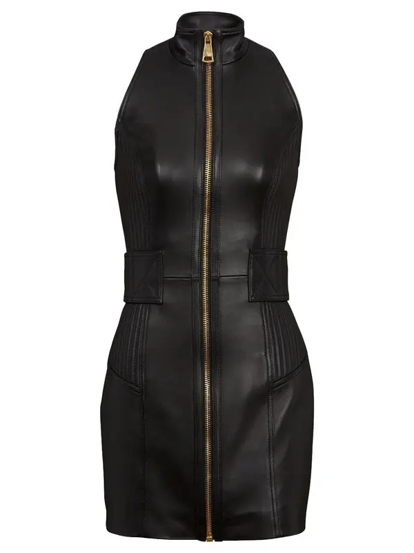 Balmain Leather Mini Dress - Black