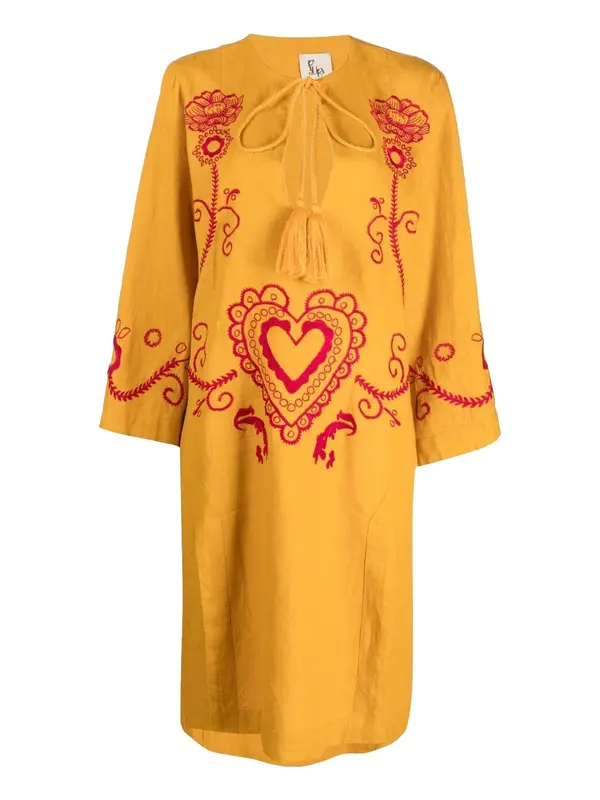 PAULA Embroidered Kaftan Dress - Yellow