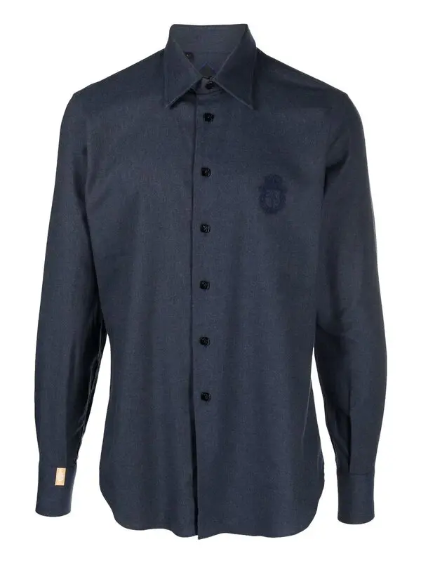 BILLIONAIRE Embroidered-logo Button-up Shirt - Blue