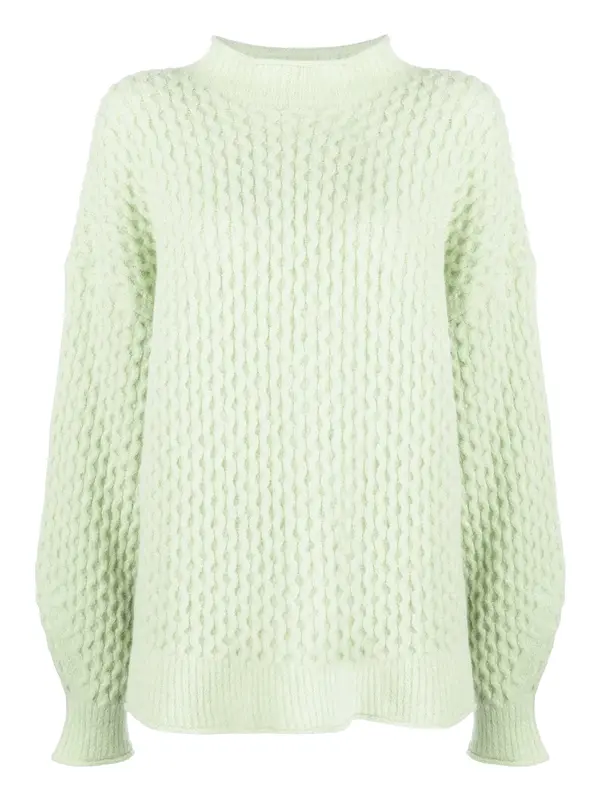 RUS Textured-knit Mock Neck Jumper - Green