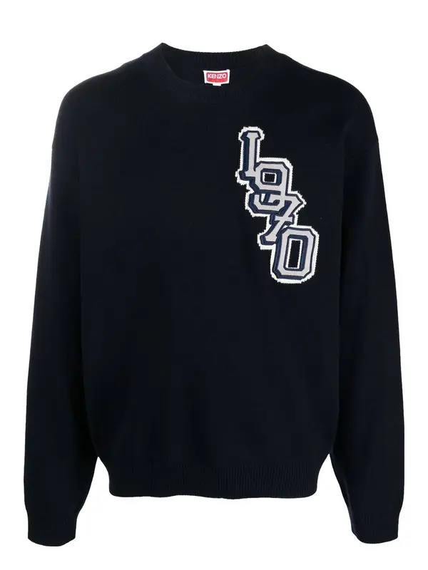Kenzo Knitted Jumper With Varsity Logo - Blue
