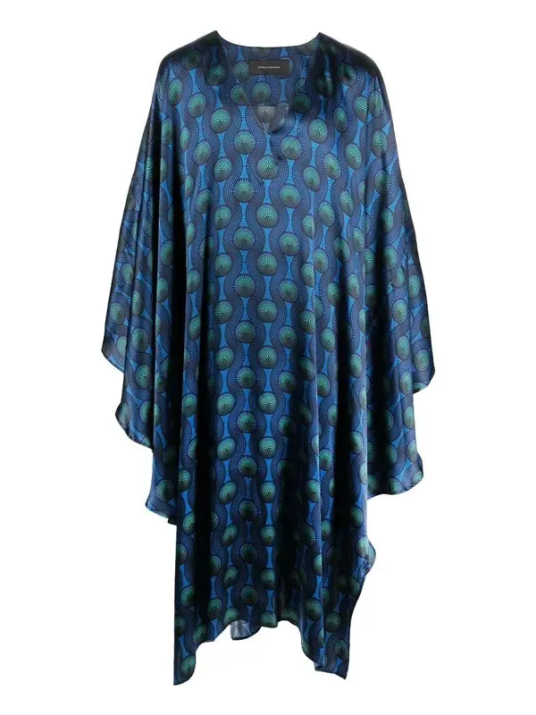 Ozwald Boateng Geometric-print Silk Cape Shirt - Blue