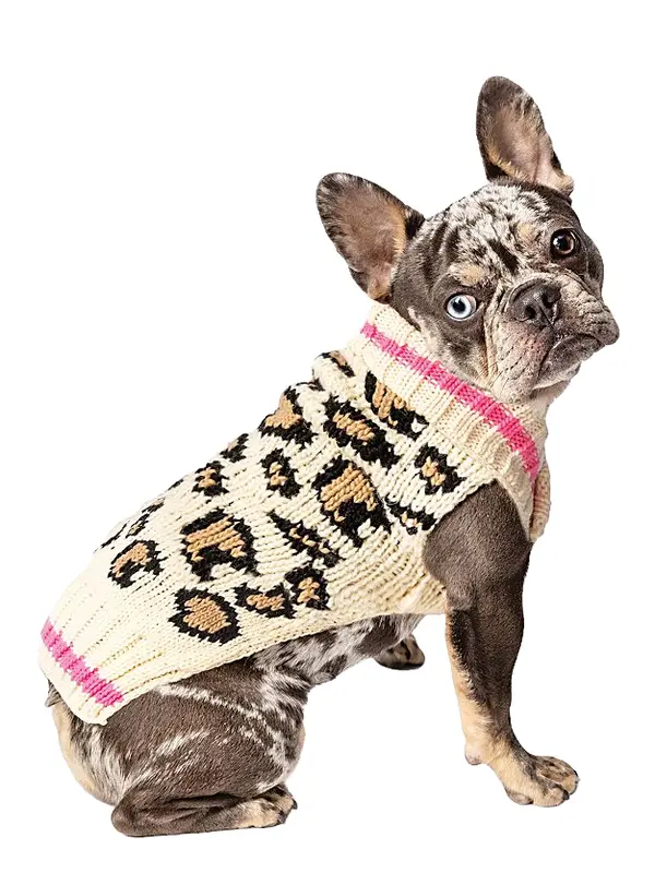 CHILLY DOG Leopard Dog Sweater - Tan