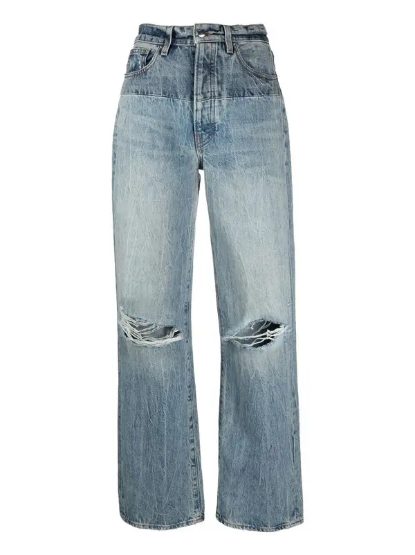 Amiri Distressed High-rise Wide-leg Jeans - Blue