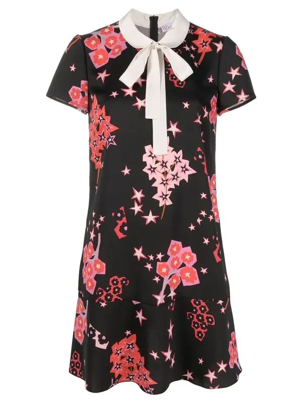 Red Valentino Star-print Pussy-bow Dress - Black