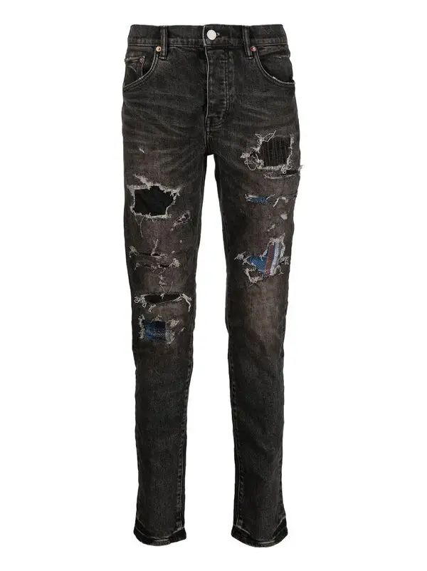 PURPLE BRAND Distressed-effect Slim-fit Jeans - Black