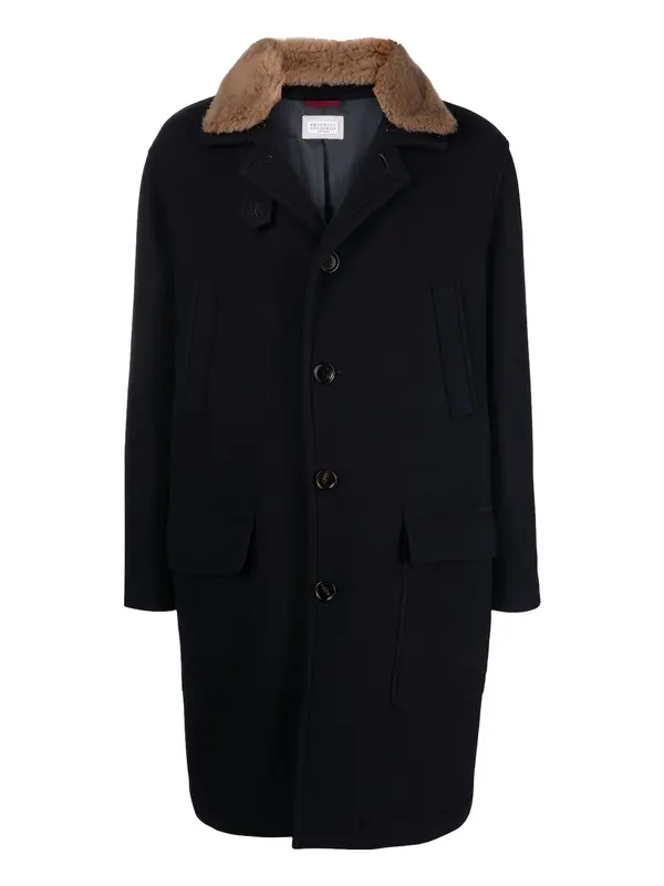 Brunello Cucinelli Faux-fur Trim Midi Coat - Blue