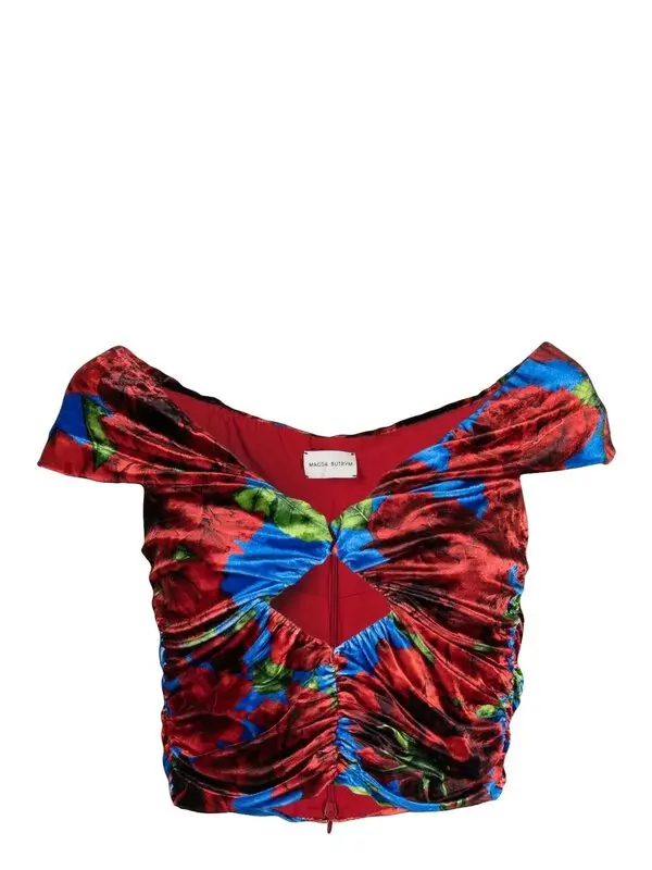 Magda Butrym Floral-print Velvet Top - Blue