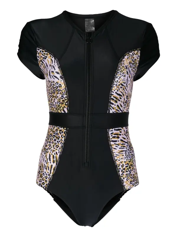 DUSKII Leopard-print Cap-sleeve Spring Suit - Black