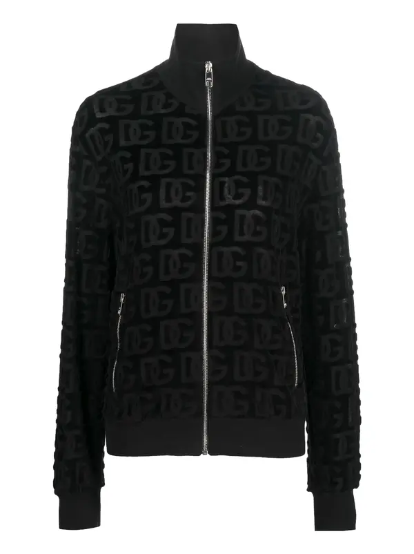 Dolce & Gabbana Jacquard-logo Zip-up Sweatshirt - Black
