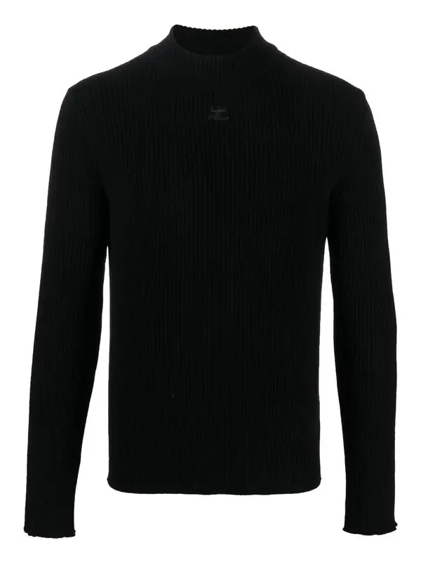 COURREGES Logo-embroidered Ribbed-knit Jumper - Black