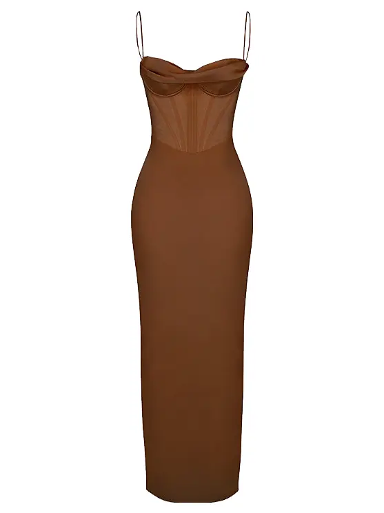 House Of Cb Charmaine Corset Maxi Dress - Chocolate