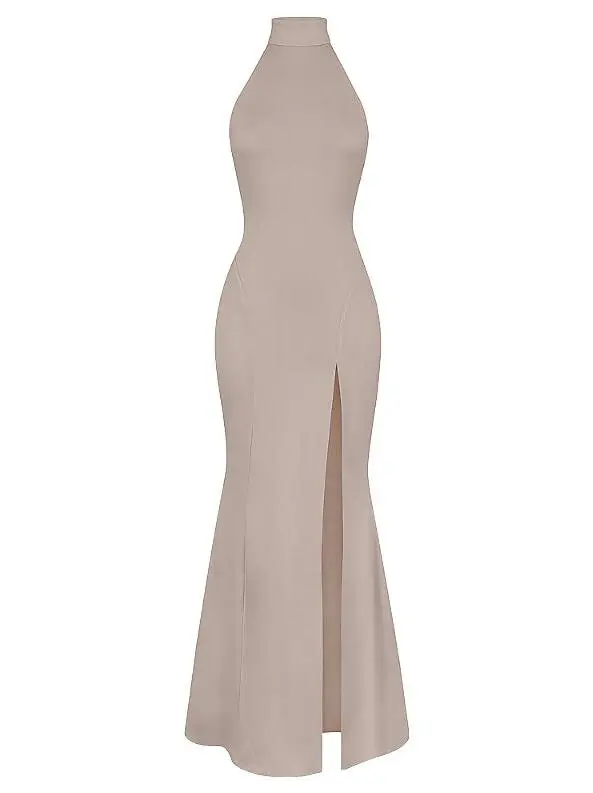 House Of Cb Halter-neck Split-hem Maxi Dress - Blush