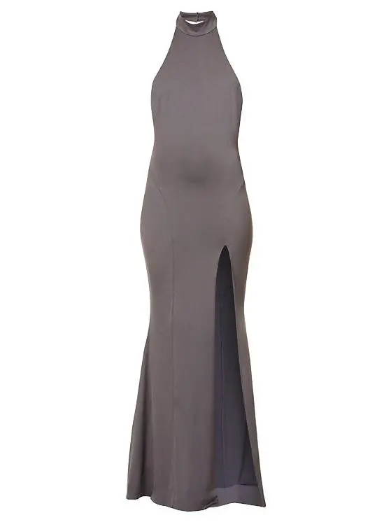 House Of Cb Halter-neck Split-hem Maxi Dress - Shadow
