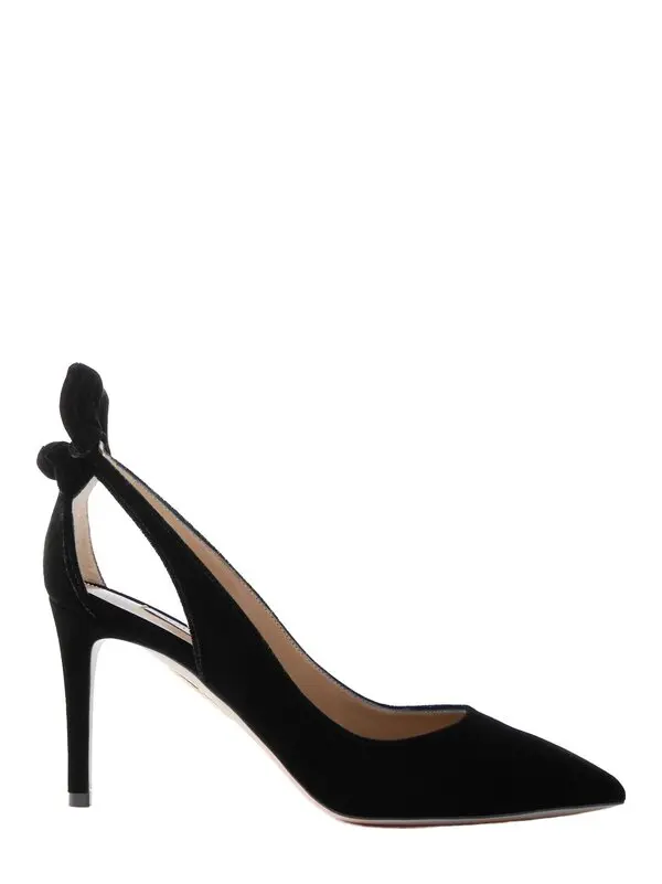 AQUAZZURA Bow Tie 85 Velvet Pumps - Black
