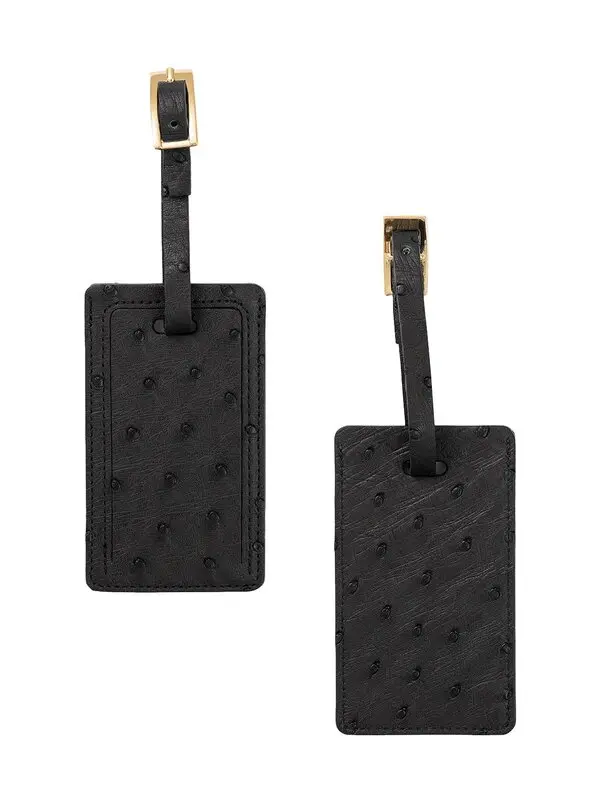 ABAS Ostrich Leather Luggage Tag Set - Black