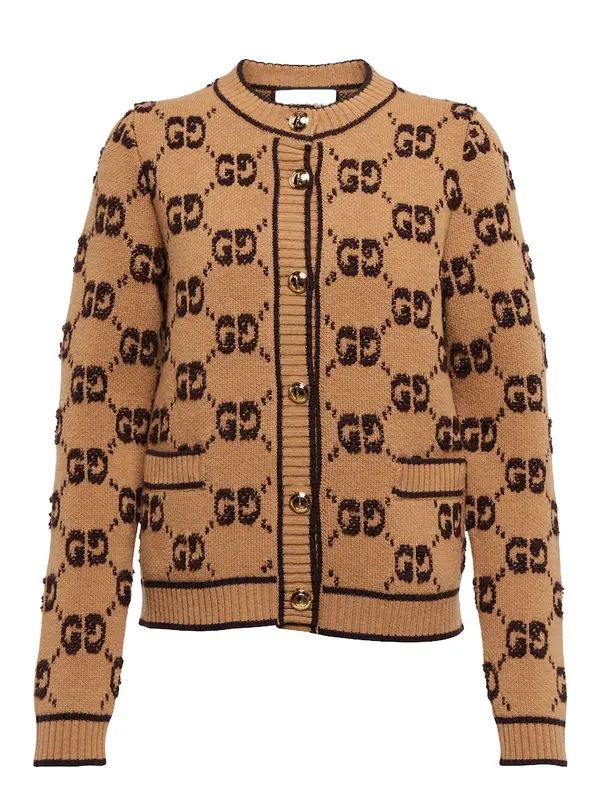 Gucci Gg Jacquard Wool Bouclé Cardigan - Brown