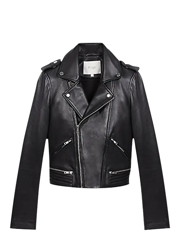 Maje Basal Zip-detail Leather Biker Jacket - Noir / Gris