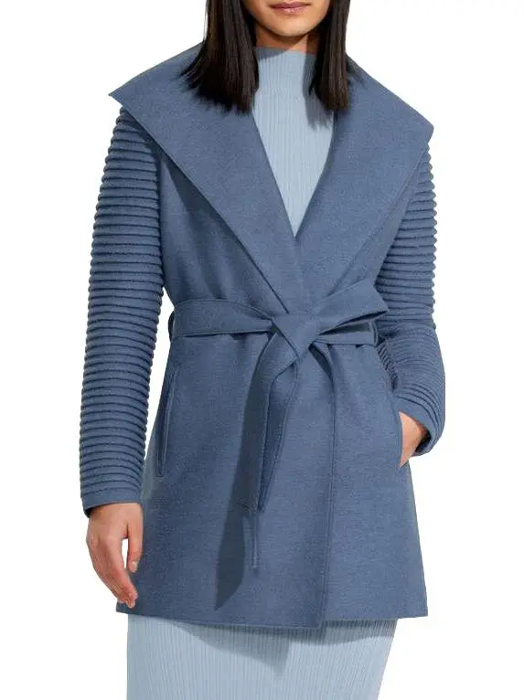 Sentaler Rib Sleeve Alpaca & Wool Wrap Coat - Dusty Blue
