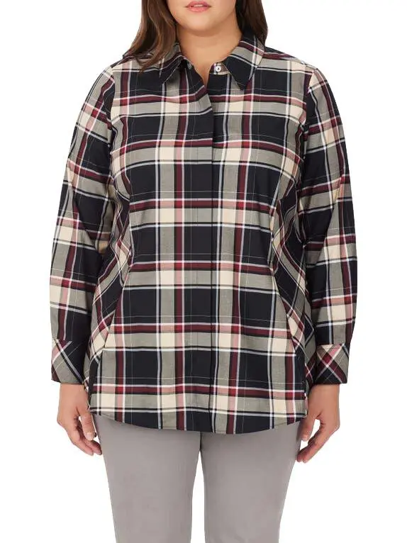 Foxcroft Plaid Long Sleeve Tunic - Black Mult