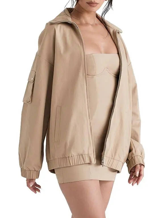 House Of Cb Cami Oversized Track Jacket - Taupe