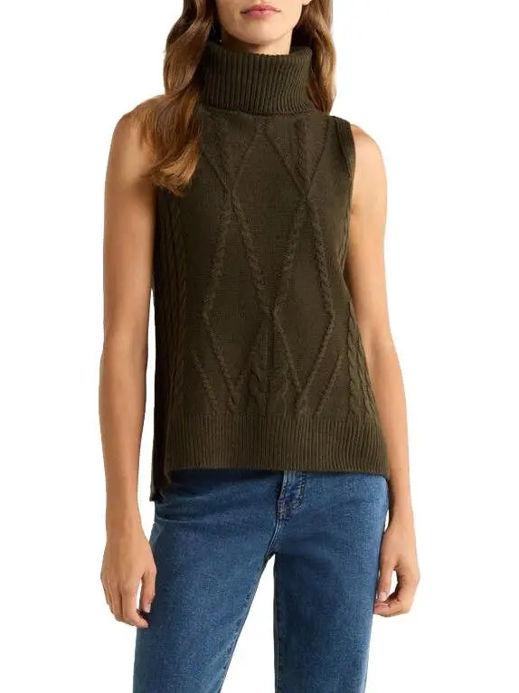 GIBSONLOOK Cable Stitch Sleeveless Turtleneck Sweater - Basil Green