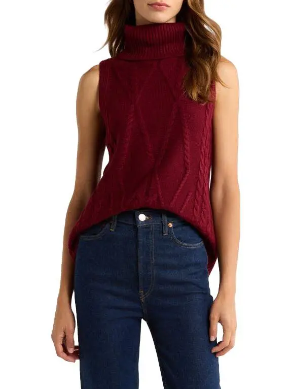 GIBSONLOOK Cable Stitch Sleeveless Turtleneck Sweater - Beet Red