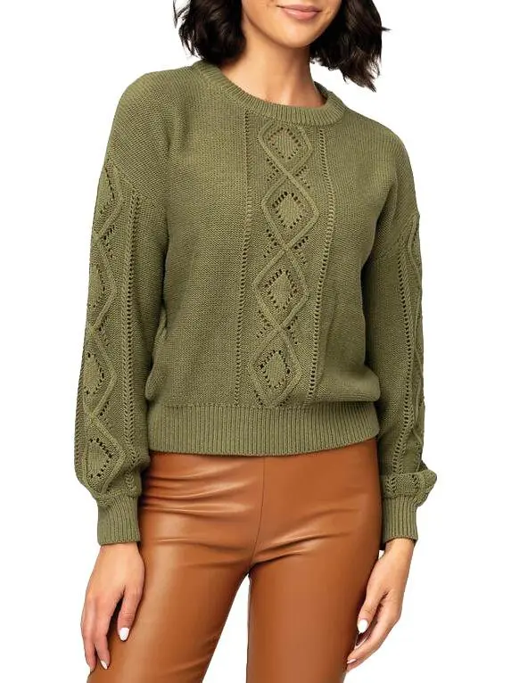 GIBSONLOOK Cable Knit Balloon-sleeve Sweater - Olive