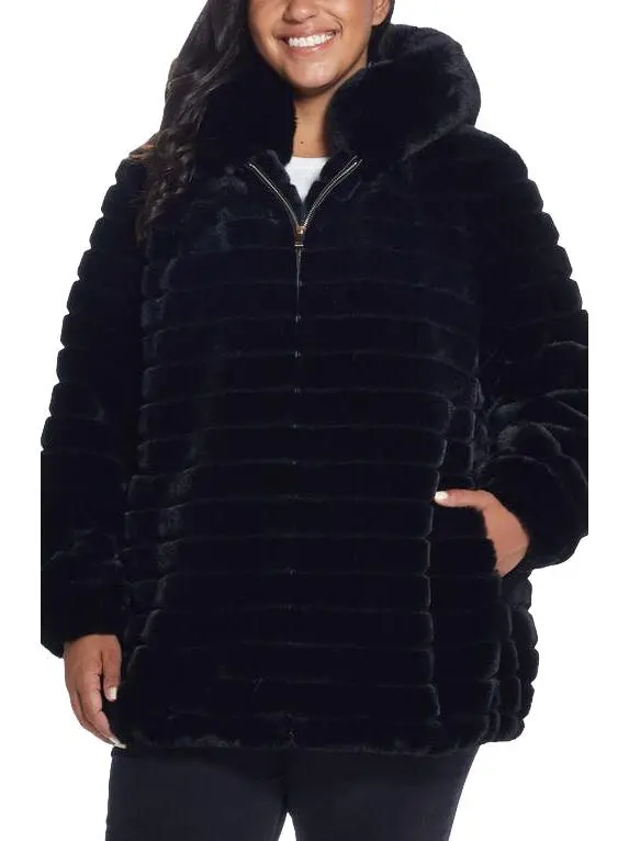 Gallery Hooded Faux Fur Jacket - Black