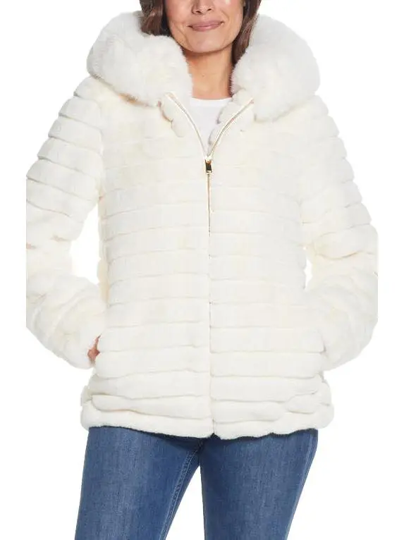 Gallery Hooded Faux Fur Jacket - Cream