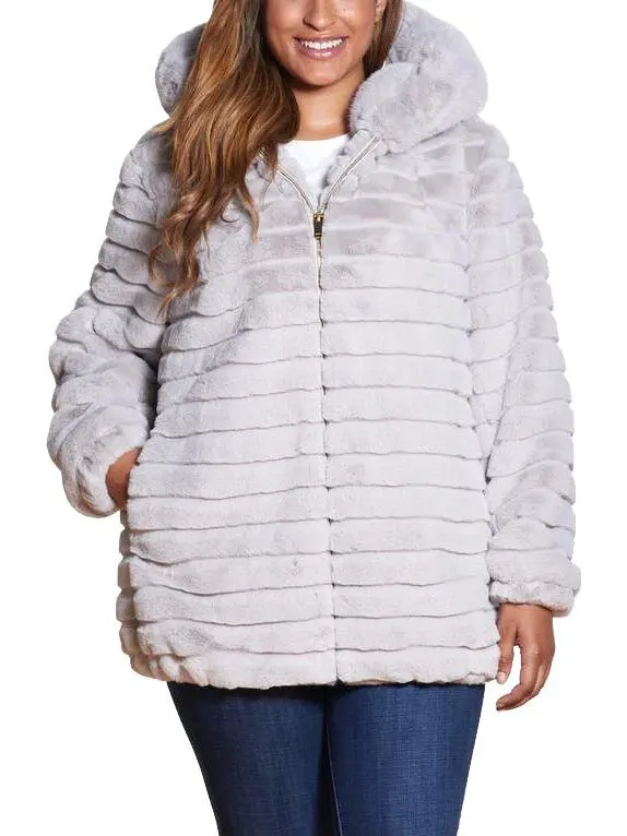 Gallery Hooded Faux Fur Jacket - Grey