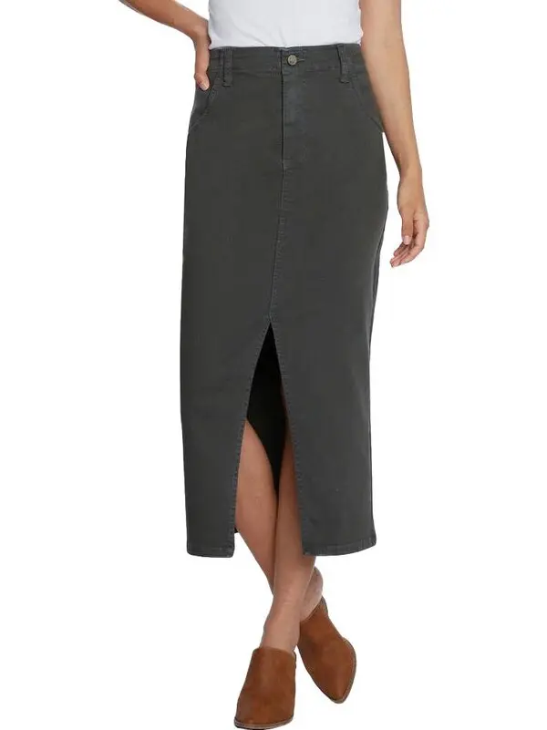 WASH LAB DENIM Daily Slit Denim Midi Skirt - Herb Green