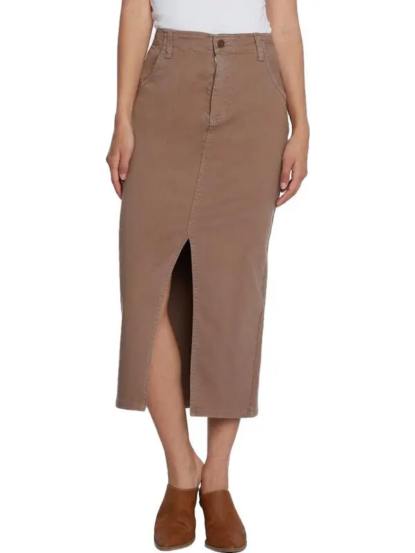WASH LAB DENIM Daily Slit Denim Midi Skirt - Khaki